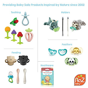 RaZbaby Chompy Teether for Infant & Baby 3M+ Teether Toy with Massaging Bristles for Teething Relief Pacifier - Soothes Sore Gums - Hands-Free & Easy-to-Hold Teether, BPA Free - RED/Green