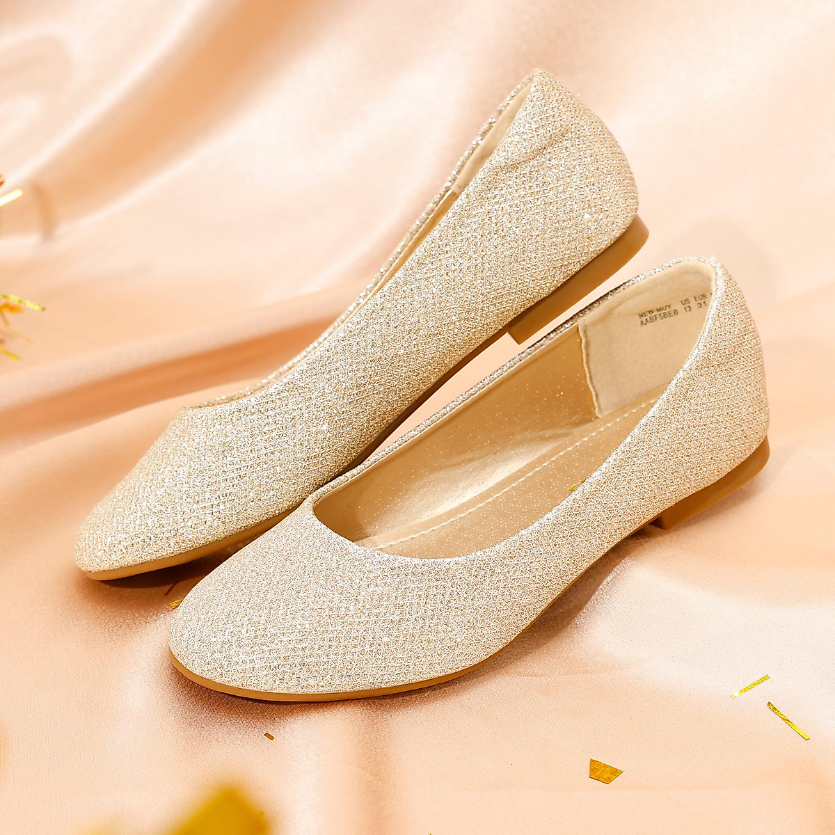 Dream Pairs Girls Mary Jane Ballerina Flat Shoes, Gold/Glitter - 2 Little Kid (Muy-Shine)