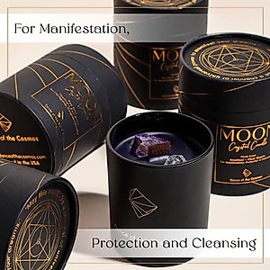 Healing Aromatherapy Crystal Candle| Amethyst and Clear Quartz| Lavender Essential Oil| Wood Wick| Black Soy Wax| Large 10.5 Oz Jar| for Manifestation, Stress Relief, and Magic| Luxury Gift Box|
