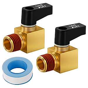 SUNROAD Air Compressor Valve Brass Drain Cock Ball Valve 1/4" NPT Male Thread Air Compressor Accessories 2pcs with Thread Seal Tape