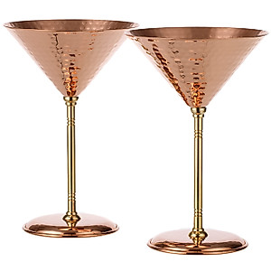 2 X Gorgeous Hammered Copper Martini Goblets Glasses, Uncoated Pure 1mm Thick Copper, Handmade in Turkey, 10 Ounces