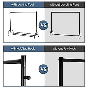 Cocoarm Clothes Garment Rack with Wheels, Heavy Duty Metal Rolling Clothes Rack with Hooks and Bottom Shelves for Bags Boxes Shoes, Freestanding Hanging Garment Rack for Bedroom, 70.9x 19.7x57.5in