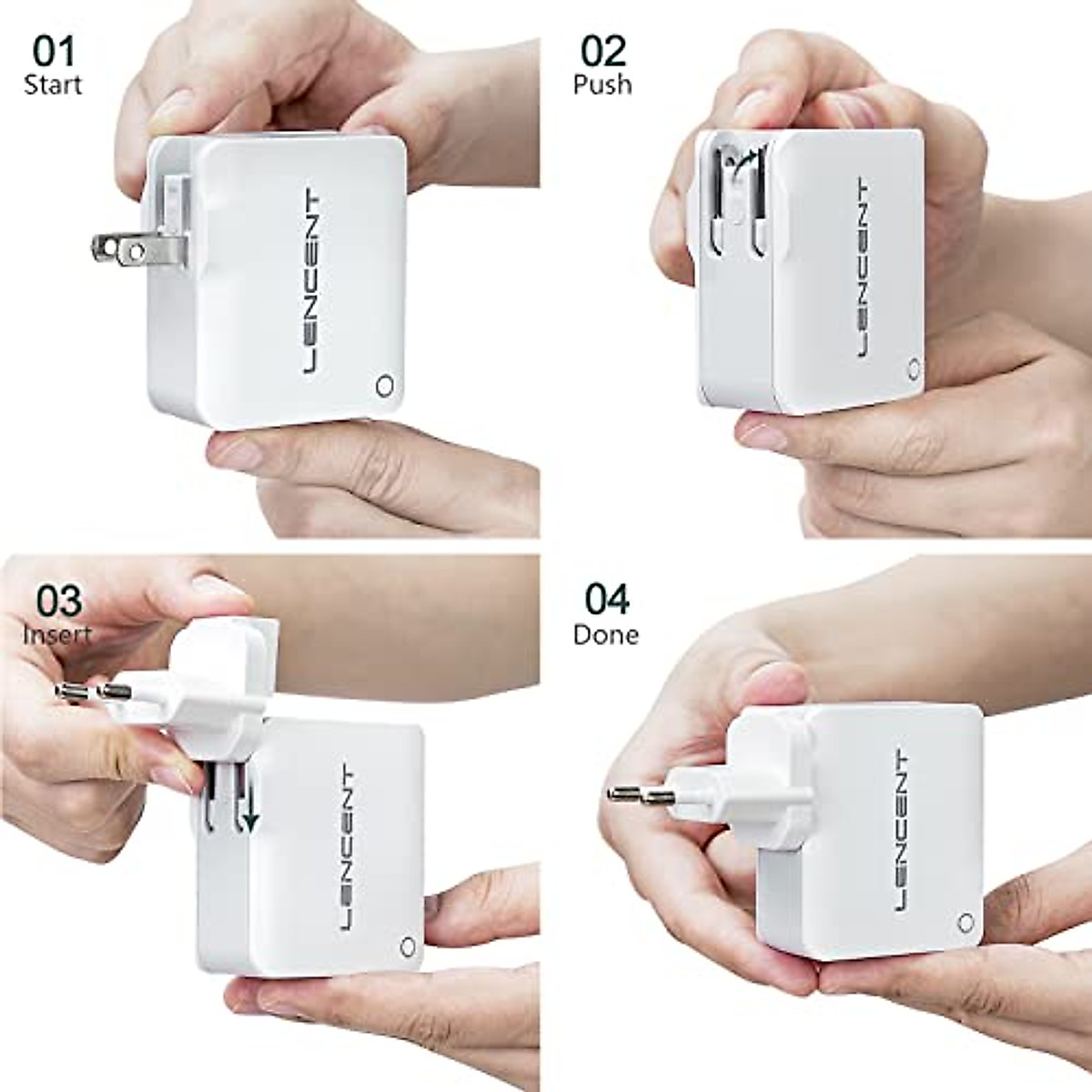 Multiple USB Wall Charger, [22W/4.4A] LENCENT 4 Port USB Travel Power Adapter, All in One Worldwide Cell Phone Charger With UK US EU European Australia, International Block Cube Plug for iPhone & IPad