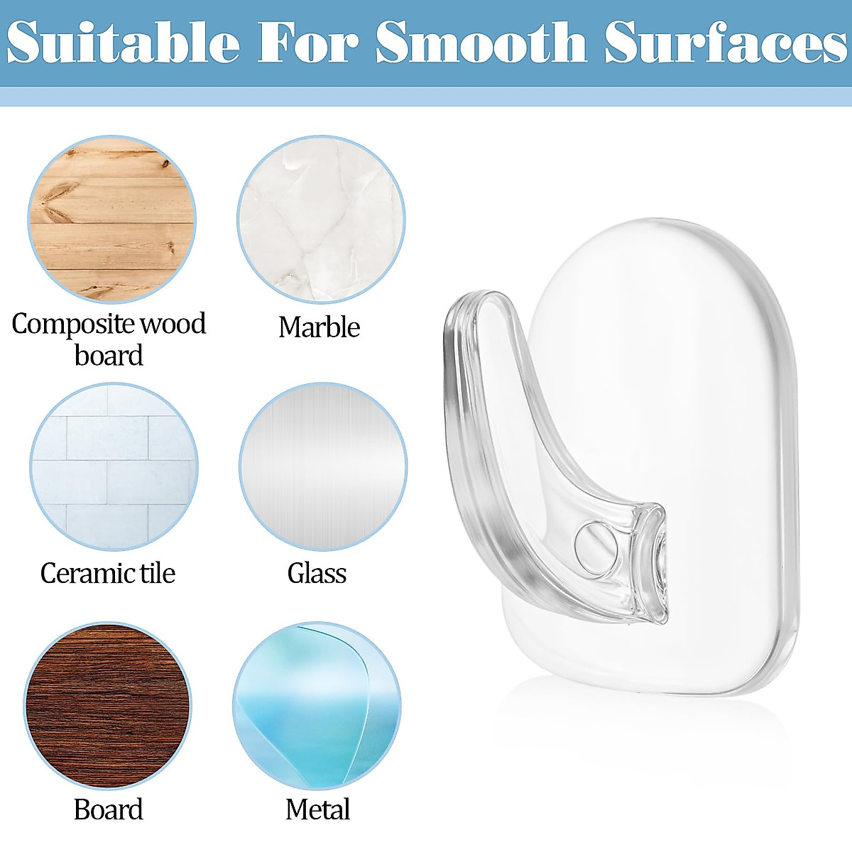 30PCS Clear Adhesive Hooks Wall Hooks Christmas Window Hanger Ring Hanger, Transparent Reusable Small Acrylic Sticky Hangers with Non Marking Sticker for Home Kitchen Bathroom Bedroom Office Use