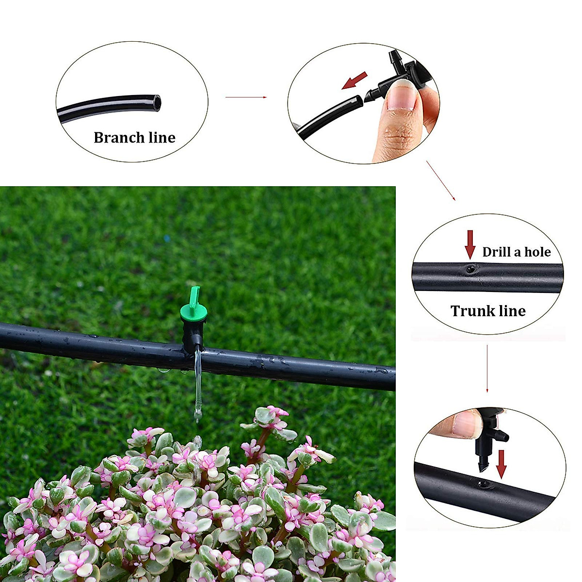 HOINCO 60 Pieces Drip Emitter, 3 Sizes Garden Flag Irrigation Dripper Emitter, Trees and Shrubs, Per Hour1 GPH, 2 GPH, 4 GPH