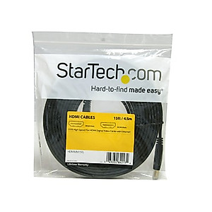 StarTech.com 15 ft Flat High Speed HDMI Cable with Ethernet - Ultra HD 4k x 2k HDMI Cable - HDMI to HDMI M/M - Flat HDMI Cable (HDMIMM15FL) Black