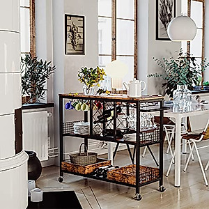 IRONCK Bar Cart, Industrial Serving Cart on Wheels Kitchen Storage Cart for The Home Wood and Metal Frame, Vintage Brown