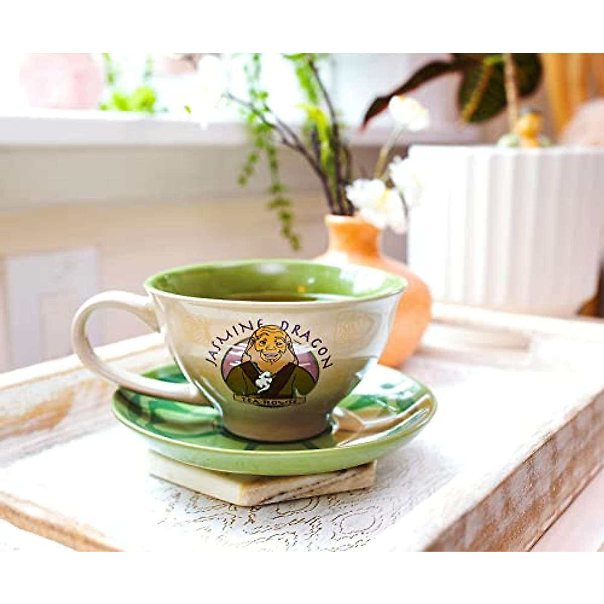Avatar: The Last Airbender Uncle Iroh's Jasmine Dragon 12-ounce Ceramic Teacup and Saucer Set | Tea Party Gift Set For Coffee, Espresso, Mocha, Latte | Cute Anime Gifts and Collectibles