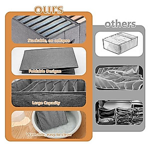 Jeans & Pants Organizer - Foldable Closet Storage with Handles, 4 Pack (2 x 6-Grids + 2 x 7-Grids) for Jeans, Pants, Thin Coat, Jackets