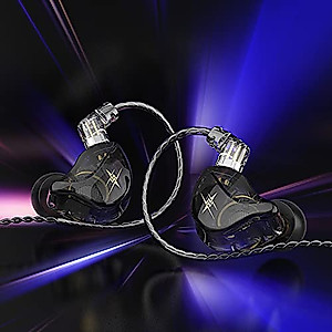 Girftu QKZ ZXT Wired Earphones 1 Dynamic HiFi Bass Earbuds in Ear Monitor Headphones Sport Noise Cancelling Headset with Microphone 2 Pin Detachable Cable (Black, No Mic)