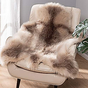 Carvapet Soft Fur Rugs Fake Reindeer Hide Area Rug Fluffy Faux Fur Carpet for Bedroom Floor Mat Home Decorative Throw Rug for Living Room, 3ft x 3ft, Brown