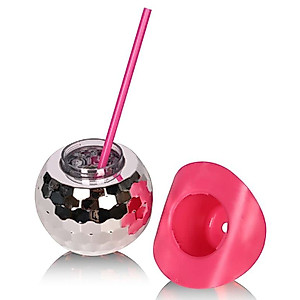 thepinkcow Hot Pink Cowboy Hat Disco Ball Cups, Glitter Shiny Cocktail Tumbler, Space Cowboy Cowgirl Birthday Bachelorette Western Themed Party Decorations Supplies, Rodeo Party Cups, Set of 8