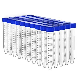 SimPure Centrifuge Tubes 15mL, Conical Tubes Sterile 50 PCS, Polypropylene, Leak-Proof Screw Caps, Plastic Container with Graduated and Write Marks, Non-pyrogenic, DNase/RNase Free, Human DNA-Free