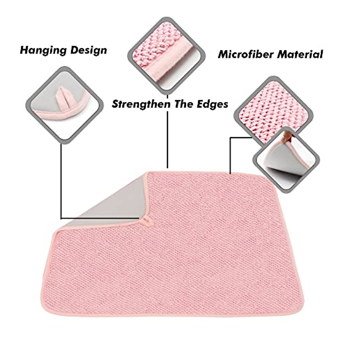 Dish Drying Mat for Kitchen Counter, Microfiber Dish Drying Pad 2 Pack Large Size Absorbent Dishes Drainer Mats (pink)