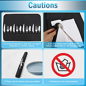 6Pcs Silver Flatware Storage, Anti Tarnish Silverware Storage, Spreader Knife Storage Bags, Silver Protector Bag for Silver Organized & Store with 3 Silver Polishing Cloth & 12Ribbons - Black (6 PCS)