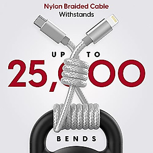 TALK WORKS USB C to Lightning Cable Charger Compatible w/iPhone 14/14 Plus/14 Pro/14 Pro Max, 13/13 Mini/13 Pro/13 Pro Max, 12/12 Mini/12 Pro/12 Pro Max, iPad-10' Braided Cord-MFI Certified (Silver)