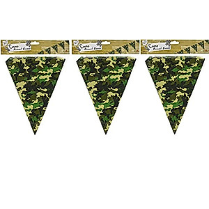 Beistle 50709 Camo Flag Pennant Banner, 10 by 12-Feet (3-Pack)