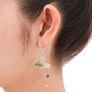 NOVICA Artisan Handmade Aventurine Floral Earrings Multigemstone Green Thai Artisan Jewelry Stainless Steel Sterling Silver Citrine Peridot Glass Bead Yellow Pink Dangle Beaded Thailand Birthstone [2]