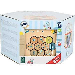 Wooden Activity Cube XL Size by Small Foot – Classic 7-Sided Interactive Toy with Bead Maze, Puzzle, Shape Sorter, Clock & Wheels - Develops Kids Dexterity, Motor Skills – Age 12+ months