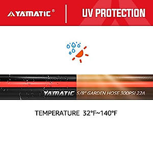 YAMATIC Female to Female Short Garden Hose 5/8 in x 5 ft, 2 in 1 Dual Use Heavy Duty Leader Hose with Solid Brass Connector, All-Weather Water Hose, Burst 300 PSI
