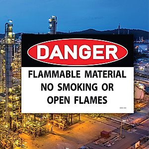 (2 pack) Danger Flammable Material No Smoking or Open Flames Sign 7"x10" Self Adhesive Vinyl Sticker Decal Indoor/Outdoor Water Proof With UV Protection