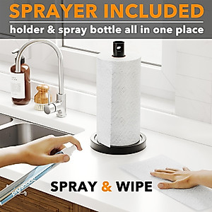 SpaceAid 2 in 1 Paper Towel Holder with Spray Bottle, Countertop Paper Towels Holders Stand with Sprayer Inside Center, Under Cabinet Papertowels Roller for Kitchen and Bathroom (Black)