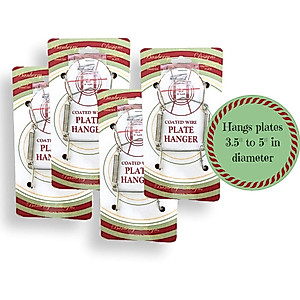 BANBERRY DESIGNS Chrome Vinyl Coated Plate Hanger 3.5 to 5 Inch Plate Hanger Set of 4 Hangers - Includes Hanging Hook and Nail