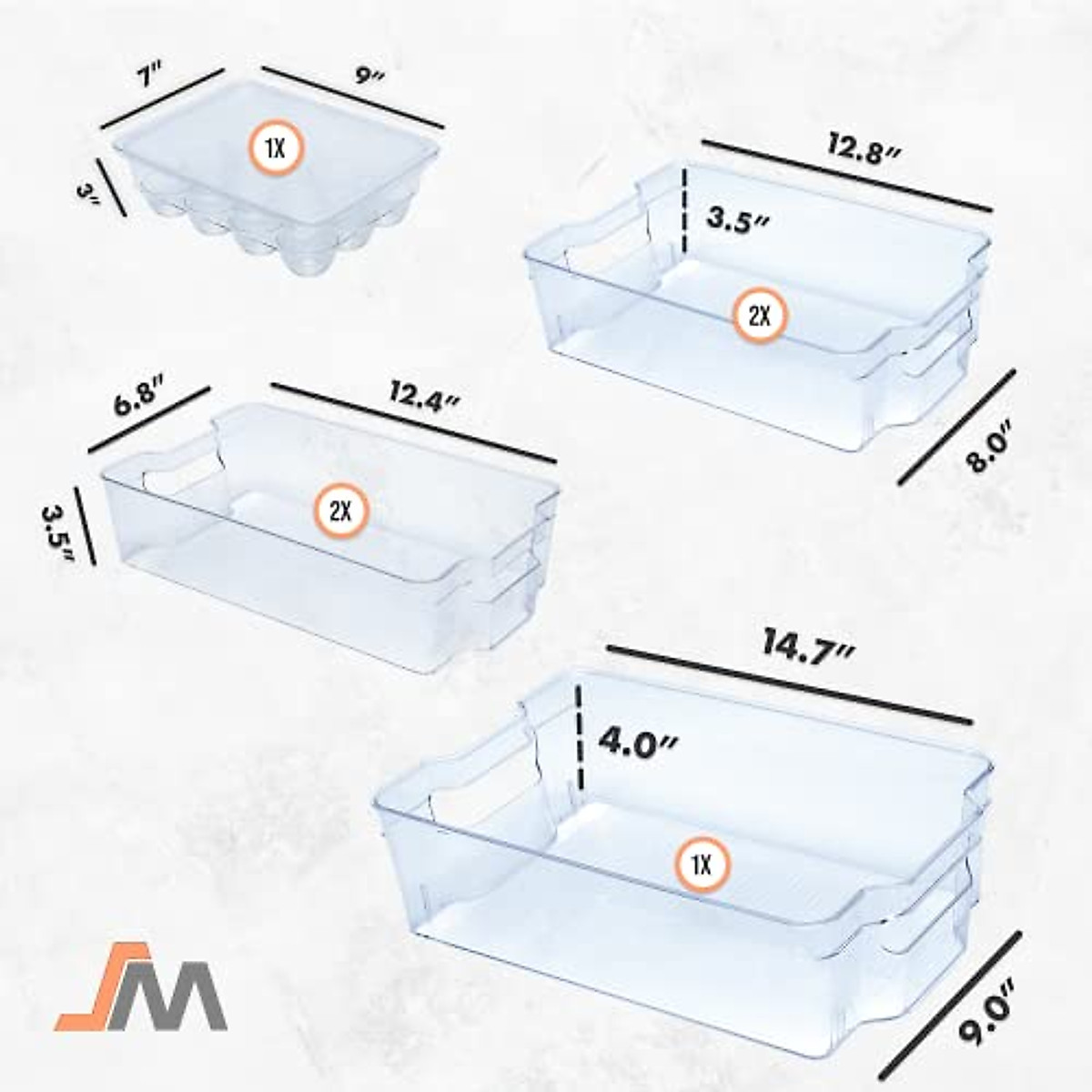 Jinamart Refrigerator Organizer Bins 6 Pcs Multiple Sizes Clear Plastic Storage Bins for Fridge, Freezer, and Pantry Organization, Includes 2 Wide, 2 Narrow, 1 Large Bin & 1 Egg Holder(12 Egg)