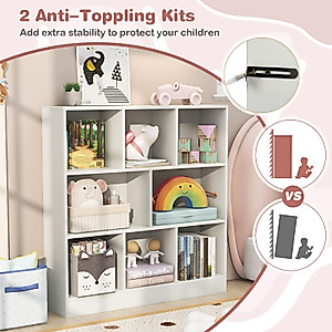 HONEY JOY Kids Toy Storage Organizer, 8-Section Wooden Floor Storage Cabinet, 41” Daycare Toy Chest, 3-Tier Kids Display Bookshelf for Classroom, Playroom & Nursery, Kindergarten (White)