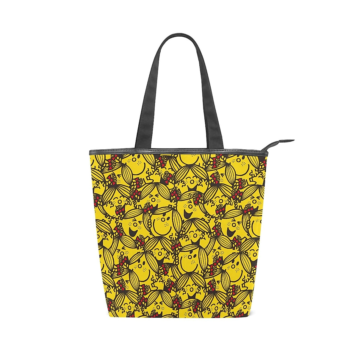 ALAZA Mr Men Little Miss Canvas Tote Bag for Women with Zipper Travel Work Cartoon Shopping Grocery Top Handle Purses Large Totes Reusable Handbags Cotton Shoulder Bags