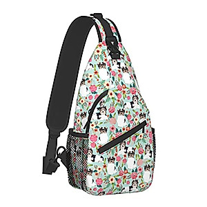 Cute Biewer Terrier Dogs Rose Flower Floral Funny Animal Dog Puppy Sling Bag Folding Chest Shoulder Backpack Crossbody Bags For Men Woman Travel Gym School Ipad Camera 3D Print Backpacks Holiday Gifts