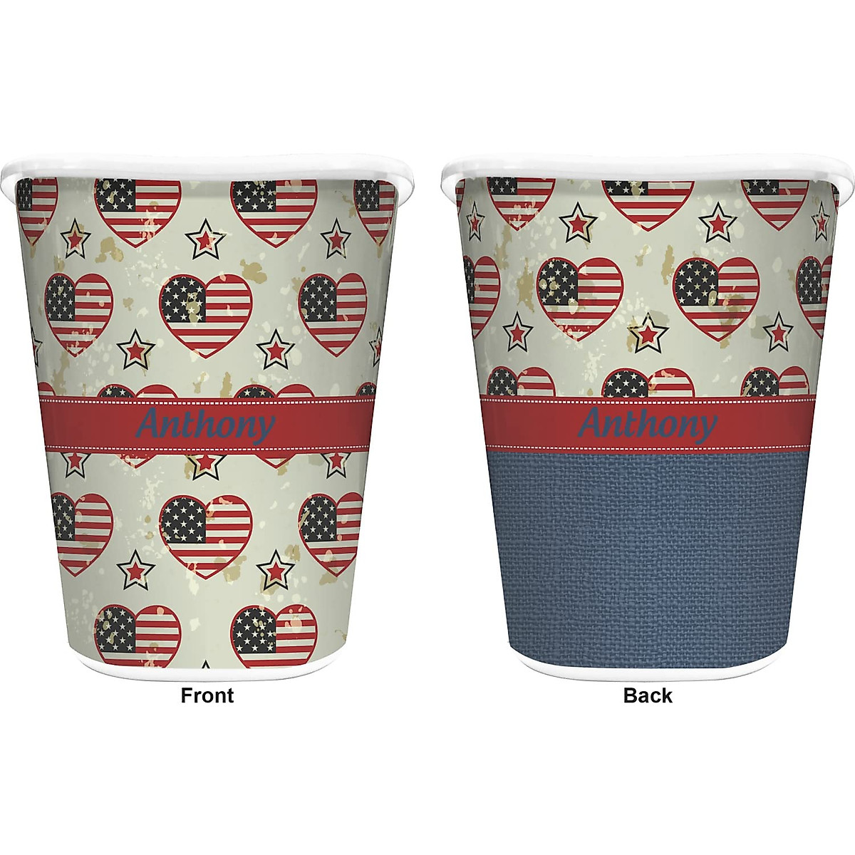 RNK Shops Personalized Americana Waste Basket - Double Sided (White)