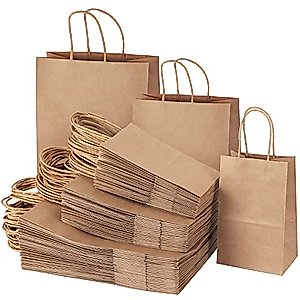 TOMNK 120pcs Brown Paper Bags with Handles Mixed Size Gift Bags Bulk, Kraft Paper Bags for Business, Shopping Bags, Retail Bags, Merchandise Bags