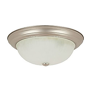 Sunlite 04591 15-Inch Traditional Dome Ceiling Light, Classic Decorative Flush Mount Fixture, Alabaster Glass Shade, 3-60W A19 Bulbs (Not Included), For Bedrooms, Hallways & Bathrooms, Brushed Nickel