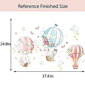 Supzone Hot Air Balloon Wall Sticker Cartoon Animal Wall Decal Fox Elephant Butterfly Wall Decor DIY Vinyl Mural Art for Kids Baby Nursery Bedroom Living Room Playroom