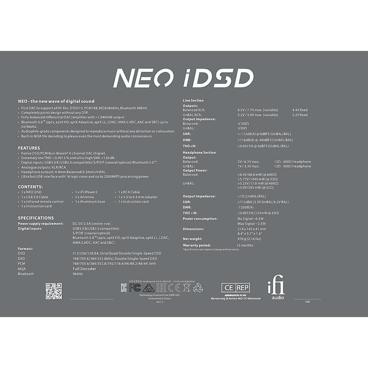 iFi NEO iDSD Desktop DAC, Hires Bluetooth Receiver, and Balanced Headphone Amplifier