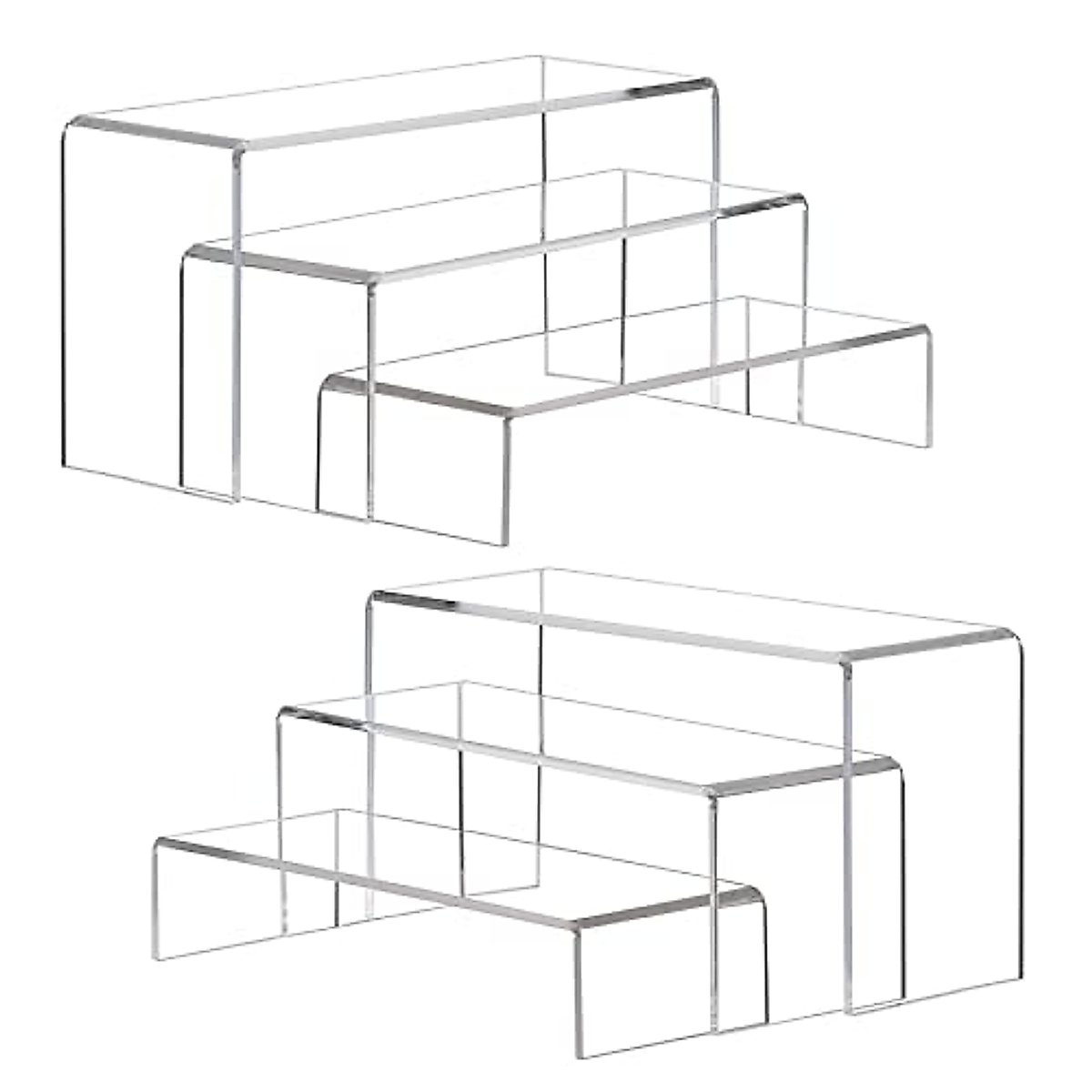 ANDGOO 2 Sets Large Acrylic Risers, Clear Rectangular Showcase Collectibles Display Shelf, Retail Desktop Display Stand for Organize and Decoration