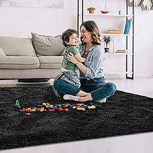 Rostyle Super Soft Fluffy Area Rugs for Bedroom Living Room, 4 ft x 6 ft Shaggy Floor Carpets Shag Christmas Rug for Girls Boys Furry Home Decorative Rugs, Black