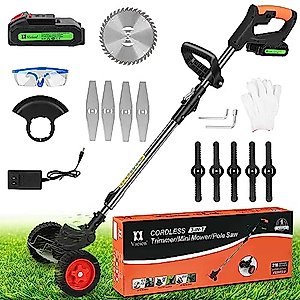 Cordless Weed Eater String Trimmer,3-in-1 Lightweight Push Lawn Mower & Edger Tool with 3 Types Blades,21V 2Ah Li-Ion Battery Powered for Garden and Yard,Black