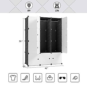 Aeitc Portable Wardrobe Closets 14"x18" Depth Cube Storage, Bedroom Armoire, Storage Organizer with Doors, 12 Cubes, Black
