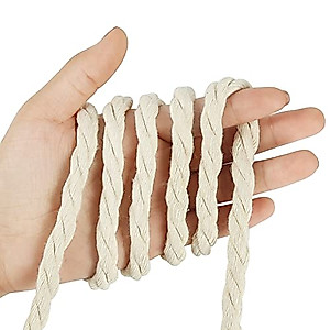 Tenn Well 8mm Macrame Cord, 59 Feet 3Ply Twisted Craft Cotton Rope Thick Nautical Rope for Crafts, Wall Hangings, Plant Hangers, Knotting, Rope Basket Making (Beige)