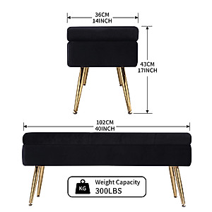 TENLLEY Storage Bench-Entryway Bench,Ottoman for Bedroom End of Bed,Modern Velvet Benche Bedroom Benches for Foot of Bed,Upholstered Bench with Golden Legs 40" Black