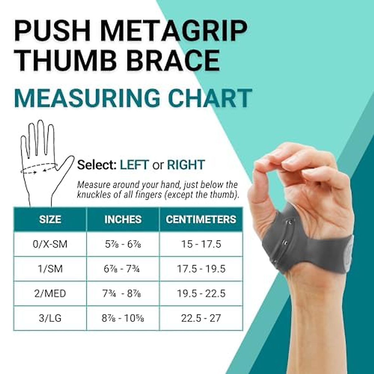 PUSH MetaGrip CMC Thumb Brace for Osteoarthritis CMC Joint Pain. Stabilizes Thumb CMC Joint Without Limiting Hand Function. (Left, Medium)