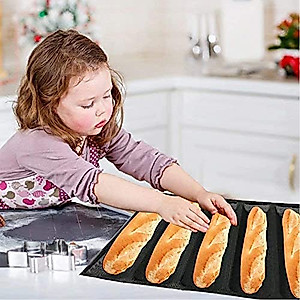 Meajore Baguette Pan, Nonstick Perforated Silicone Bread Pan, 5 Slots French Bread Baking Pan (17.7x13.4x1.4 inch)