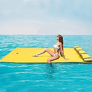 Floating Mat Water Mat Lily Pad with Rolling Pillow Design, Bouncy Tear-Resistant 3-Layer XPE Foam, Roll-Up Floating Island River Rafts,Blue (Color : Yellow, Size : 1.8mx0.6mx3.3cm)