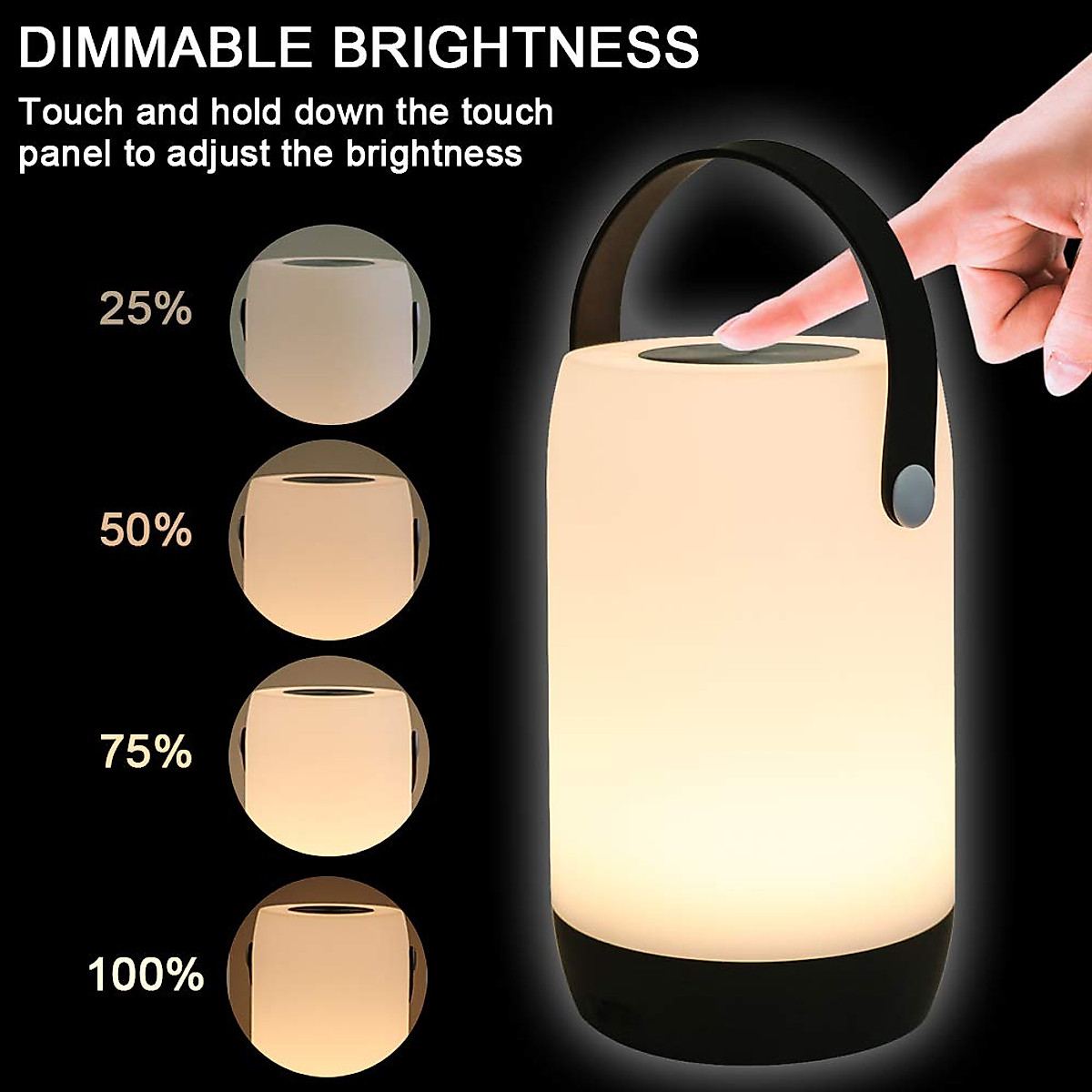 Eldnacele Table Lamp-Touch Sensor Lamp for Kids Bedroom, Portable USB Rechargeable Dimmable Baby Night Light with White Light, LED Night Lights, 2 Pack