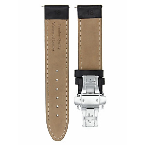 Ewatchparts 18MM LEATHER WATCH BAND SMOOTH WATERPROOF STRAP COMPATIBLE WITH IWC BUTTERFLY CLASP BLACK WS
