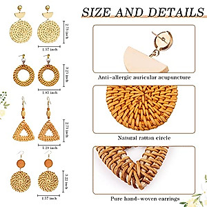 Straw Bag for Women Beach Purse Shoulder Bag Hand Woven Straw Clutch Summer Crossbody Bag with 4 Pairs Rattan Earrings Lightweight Statement Straw Earrings