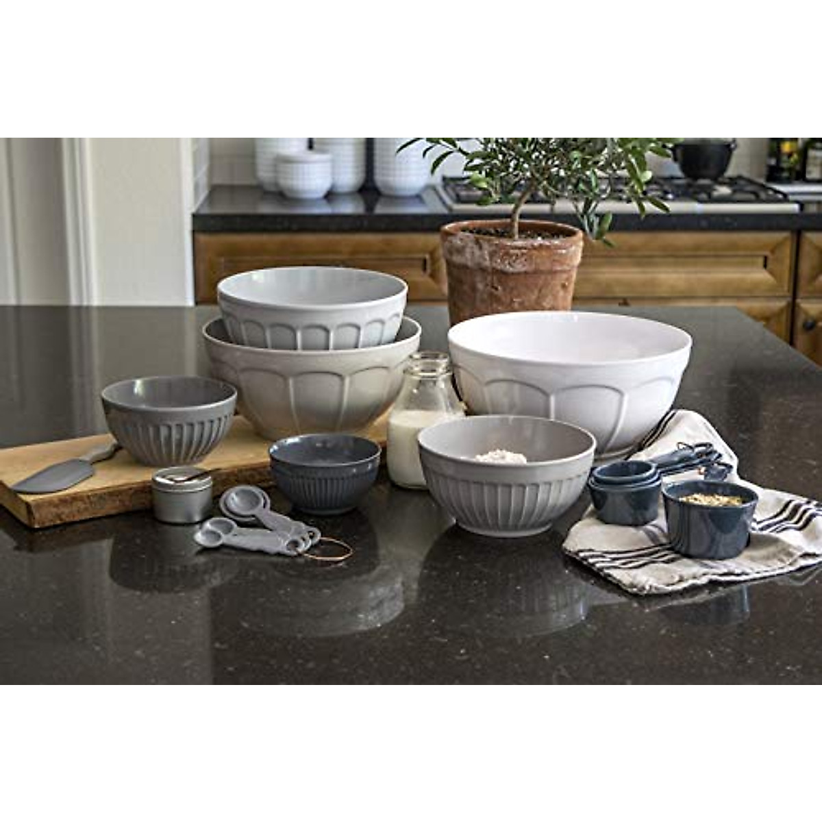 TarHong French Country 6-Piece Mixing Bowl Set, Rey, 0.4, 0.8, 1.6, 2.9, 4.2, 6 qt, Melamine, 6 Piece Set