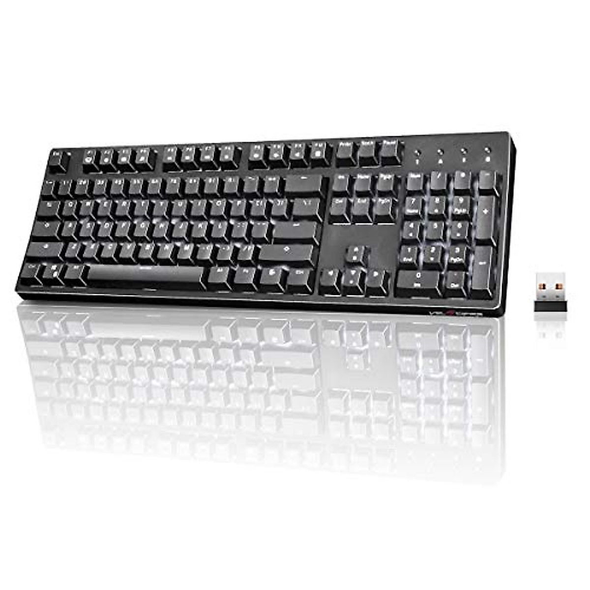 VELOCIFIRE Gaming Keyboard Mechanical, VM02WS 104-key Full Size Gaming Keyboard Ergonomic with Red Switches White Backlit & High Battery Lasting for Copywriters, Typists, Programmer(Black)